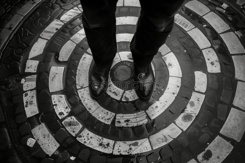 Man Walking in Circles on Wet Pavement Stock Photo - Image of street ...