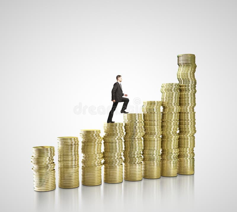 Man walking on coins stock photo. Image of graph, gold - 33873348