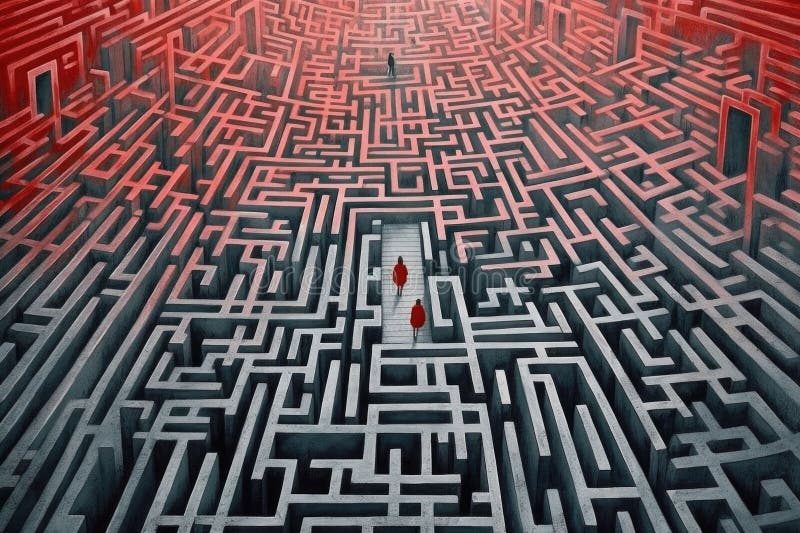 Man Walking in a Complex Maze. Surreal Concept Stock Image - Image of ...