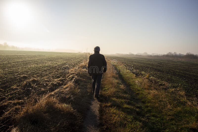 A Man is Walking on a Country Road Stock Image - Image of walk ...