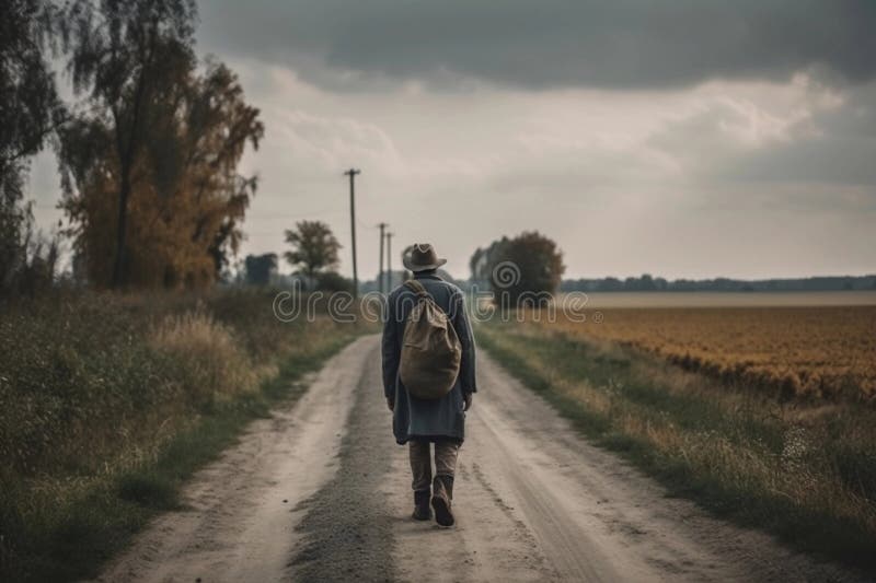 Man is Walking on a Country Road. AI Generated Stock Illustration ...
