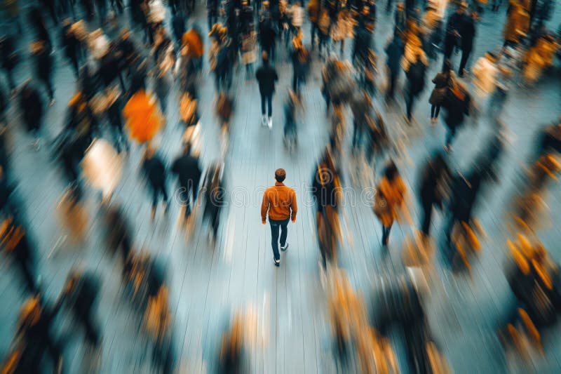 Man Walking through Crowd with Motion Blur Effect Stock Photo - Image ...