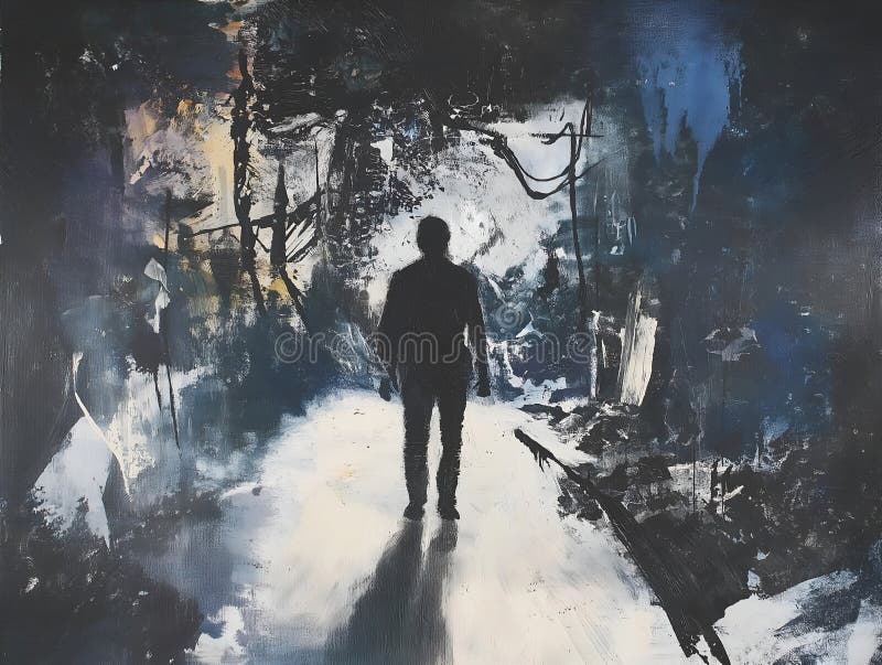 Man Walking in Dark Forest, Atmospheric Perspective, Mysterious Scene ...