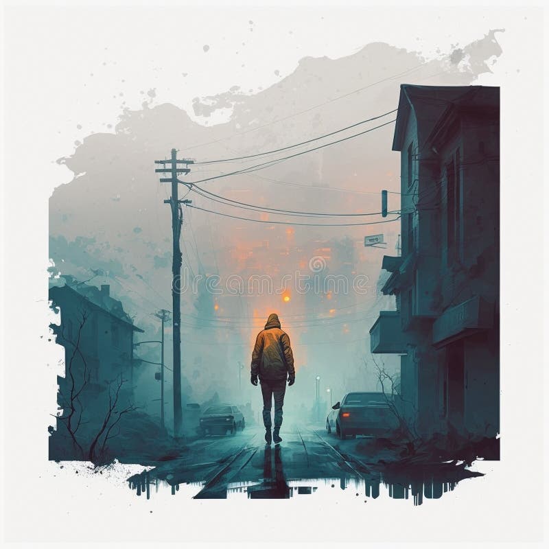 A man walking in the dark stock illustration. Illustration of exit ...