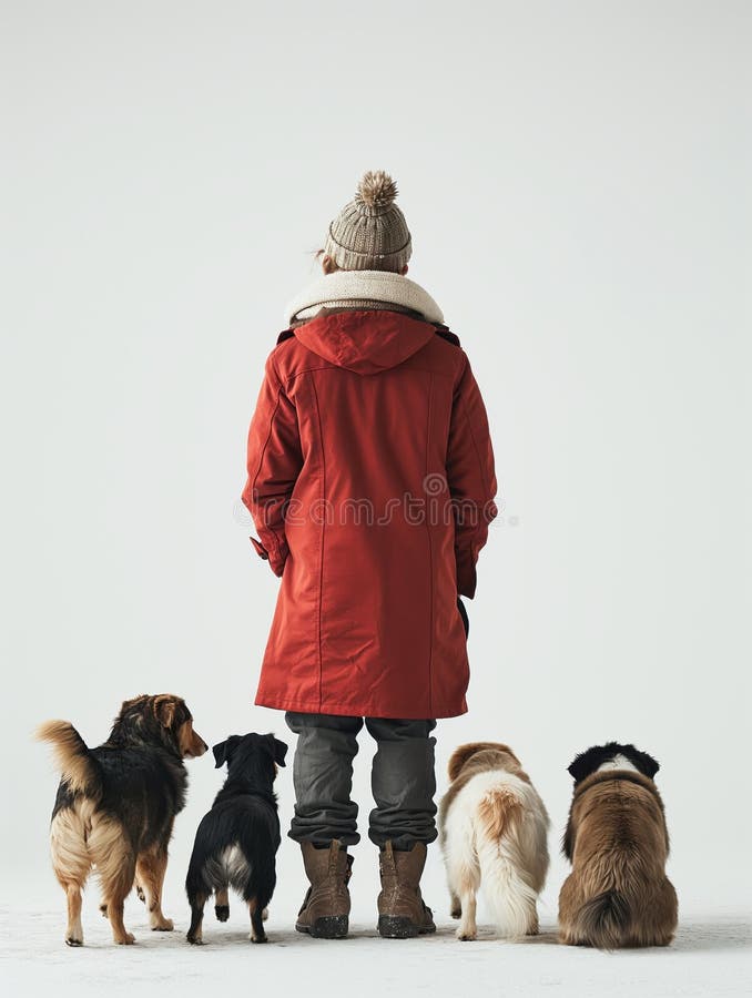 Man Walking Dog, Back View, on White Background Stock Illustration ...