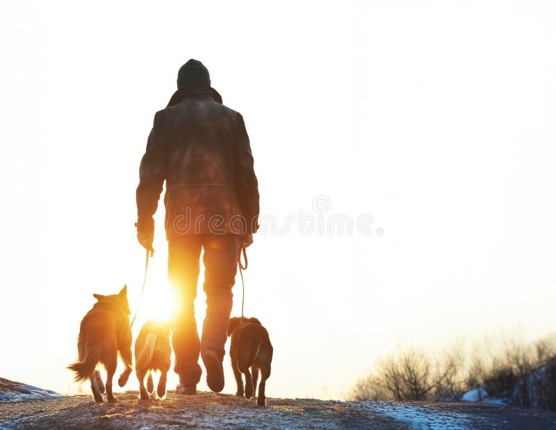 Man Walking Dog, Back View, on White Background Stock Illustration ...