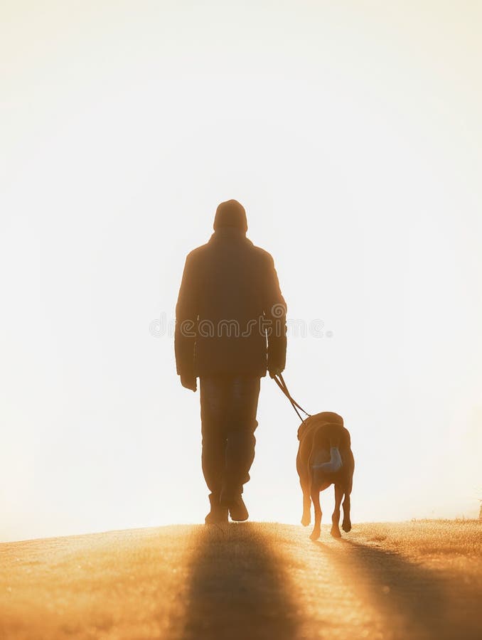 Man Walking Dog, Back View, on White Background Stock Illustration ...
