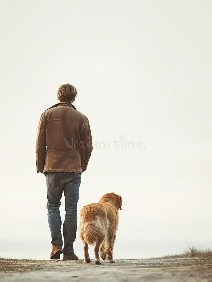 Man Walking Dog, Back View, on White Background Stock Illustration ...