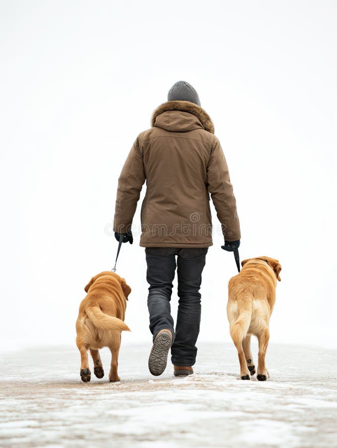 Man Walking Dog, Back View, on White Background Stock Illustration ...