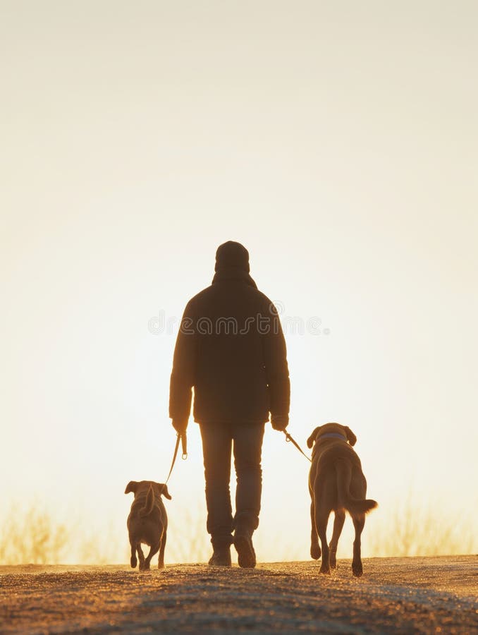 Man Walking Dog, Back View, on White Background Stock Illustration ...