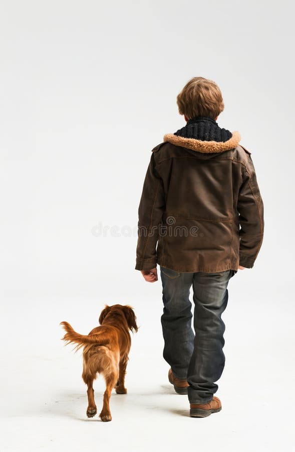 Man Walking Dog, Back View, on White Background Stock Illustration ...