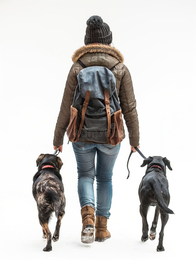 Man Walking Dog, Back View, on White Background Stock Illustration ...
