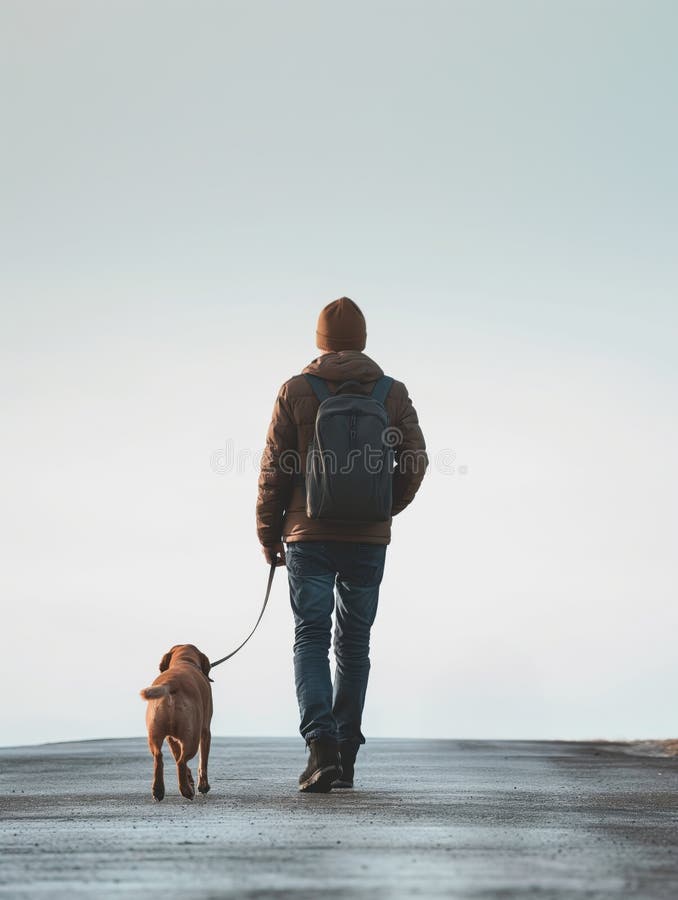 Man Walking Dog, Back View, on White Background Stock Illustration ...