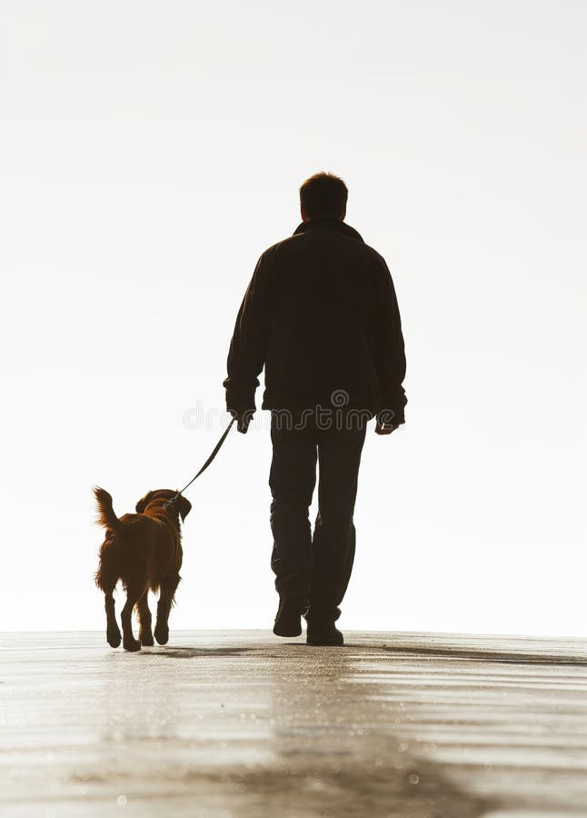 Man Walking Dog, Back View, on White Background Stock Illustration ...