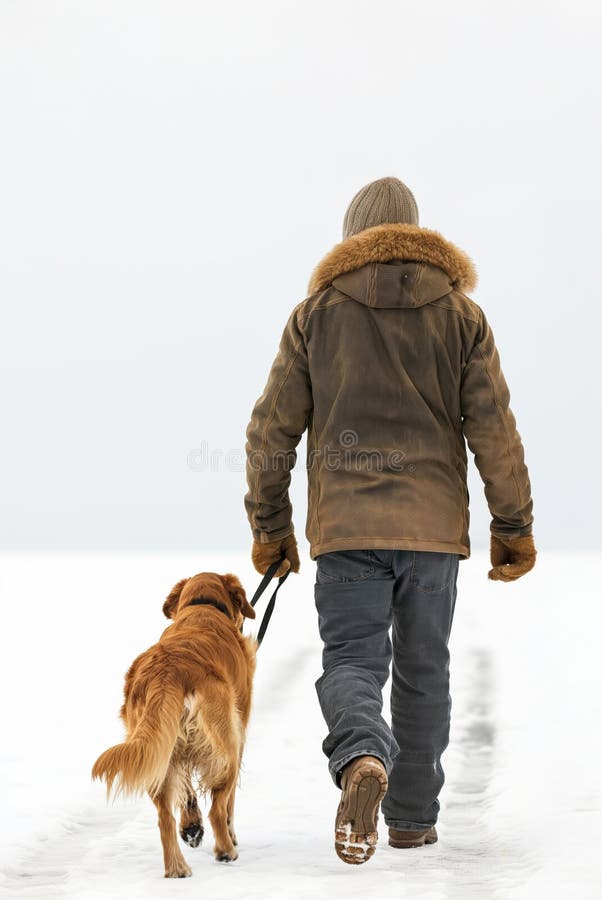 Man Walking Dog, Back View, on White Background Stock Illustration ...