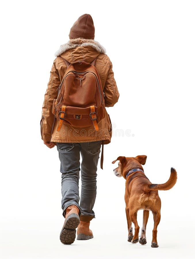 Man Walking Dog, Back View, on White Background Stock Illustration ...