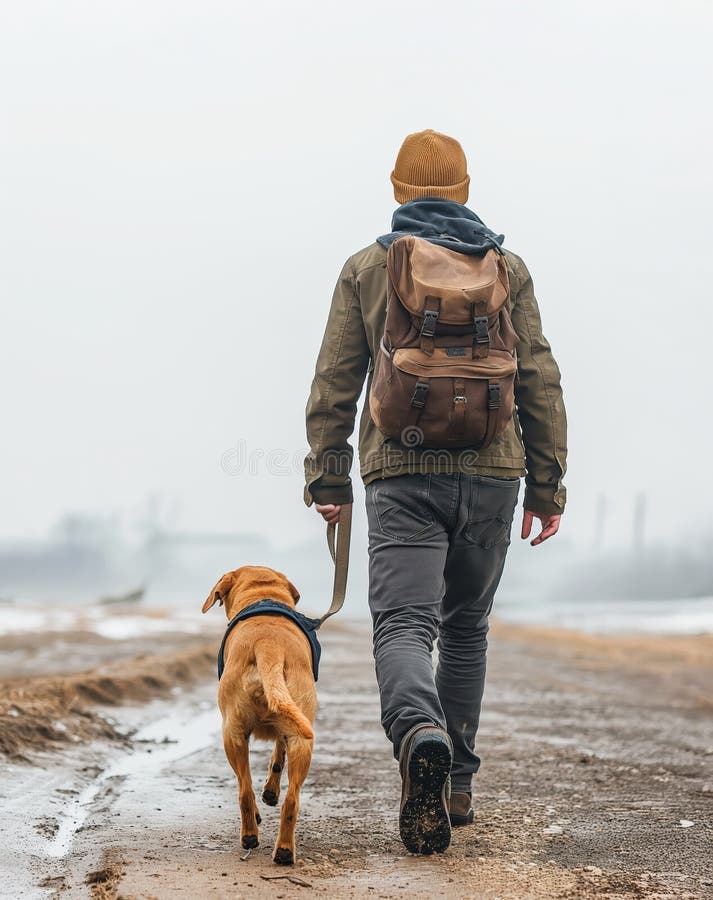 Man Walking Dog, Back View, on White Background Stock Illustration ...