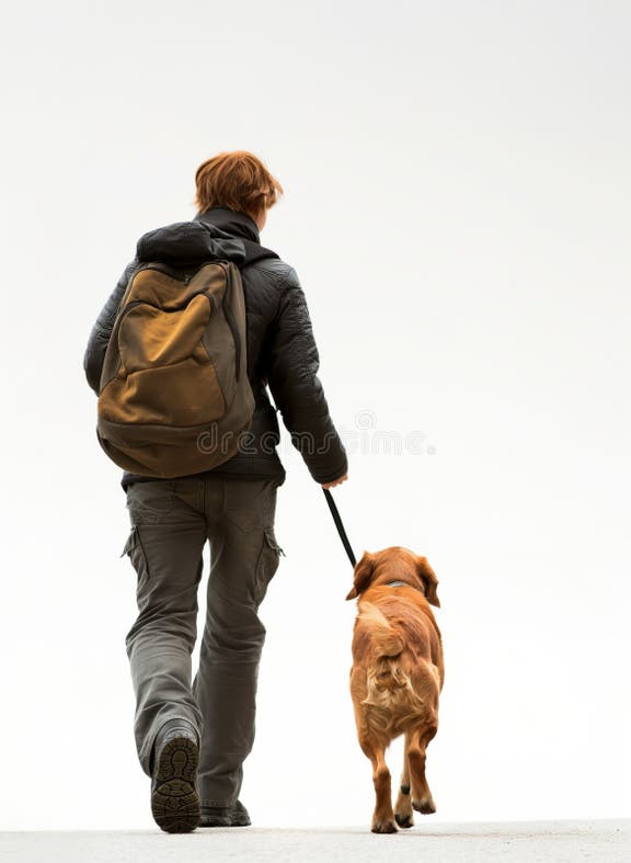 Man Walking Dog, Back View, on White Background Stock Illustration ...
