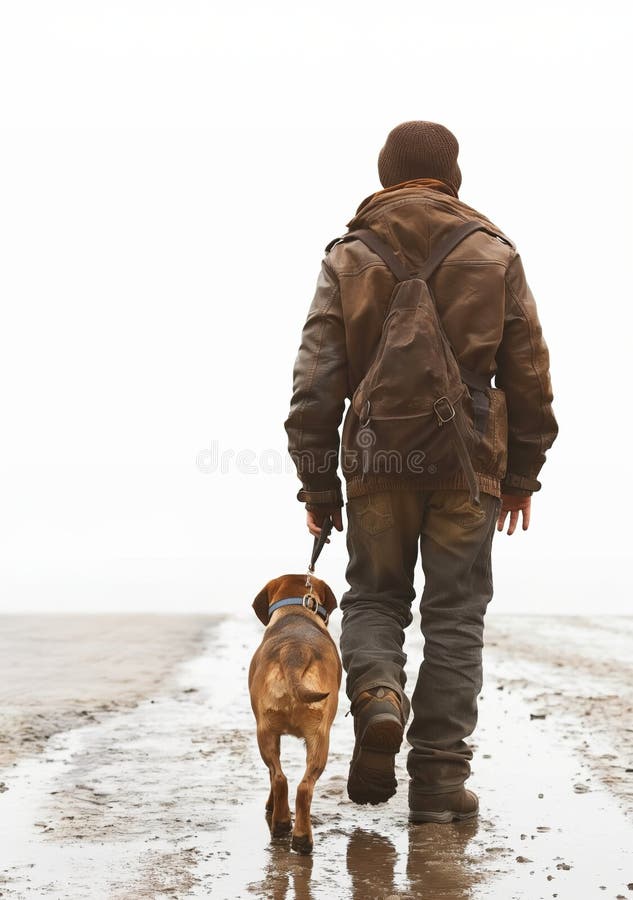 Man Walking Dog, Back View, on White Background Stock Illustration ...