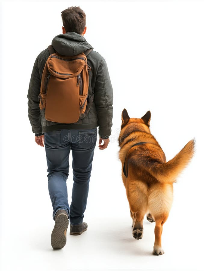 Man Walking Dog, Back View, on White Background Stock Illustration ...