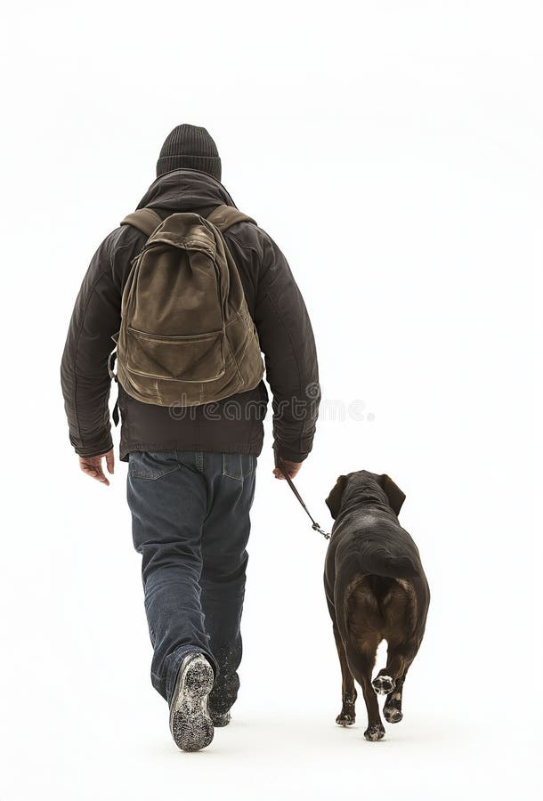 Man Walking Dog, Back View, on White Background Stock Illustration ...