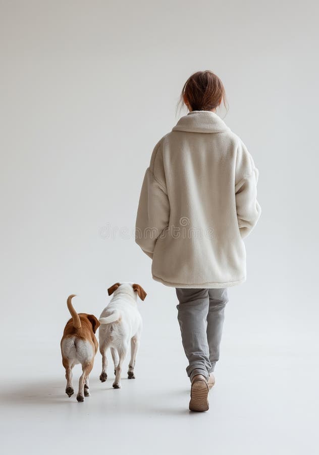 Man Walking Dog, Back View, on White Background Stock Illustration ...