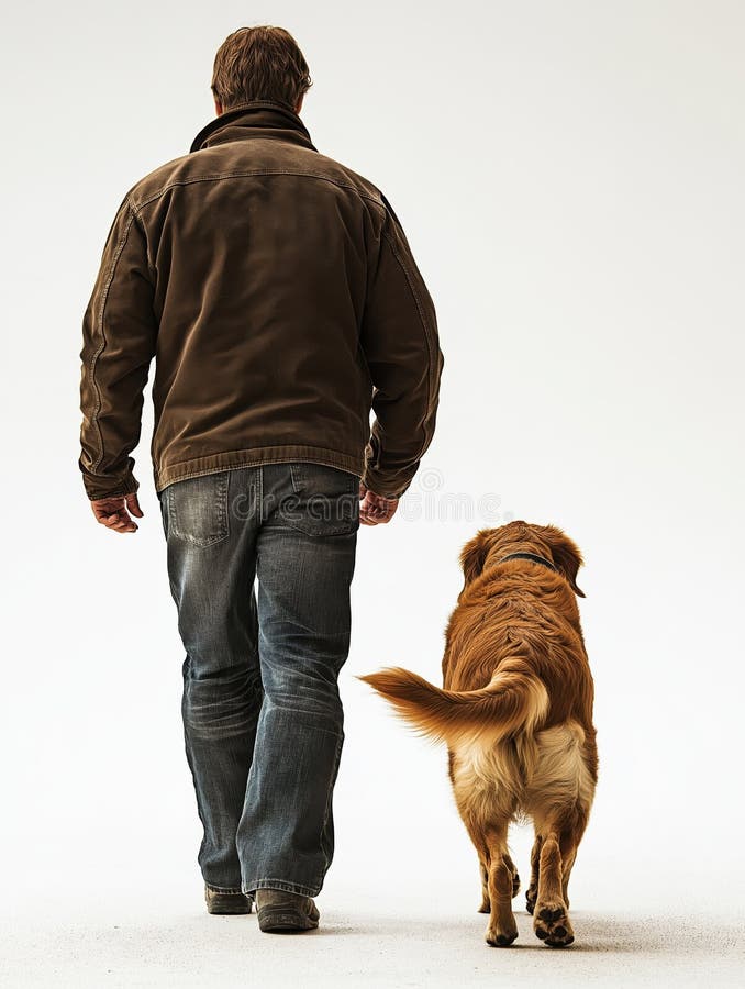 Man Walking Dog, Back View, on White Background Stock Illustration ...