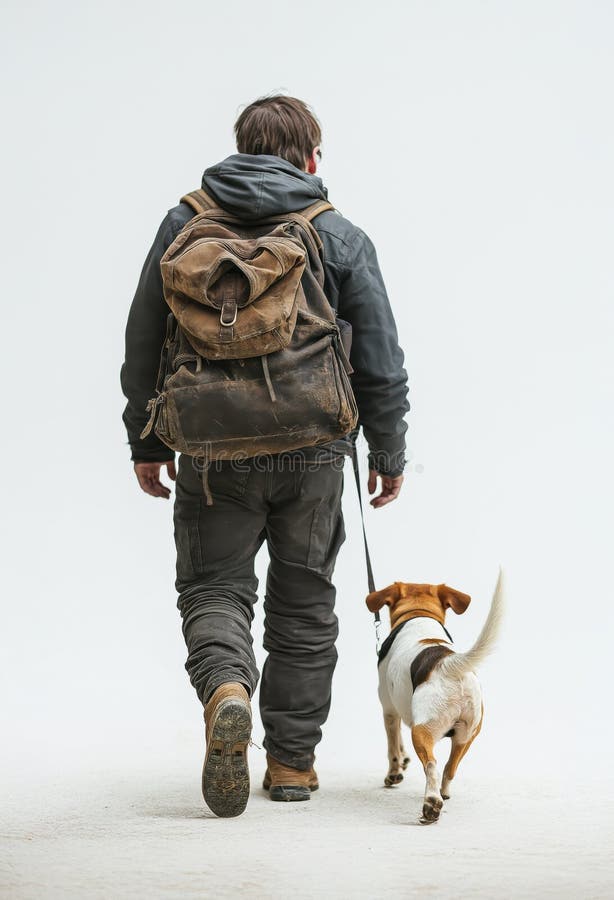Man Walking Dog, Back View, on White Background Stock Illustration ...