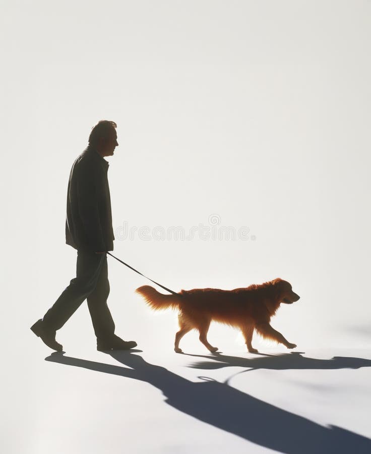 Man Walking Dog, Back View, on White Background Ai Generated Stock ...
