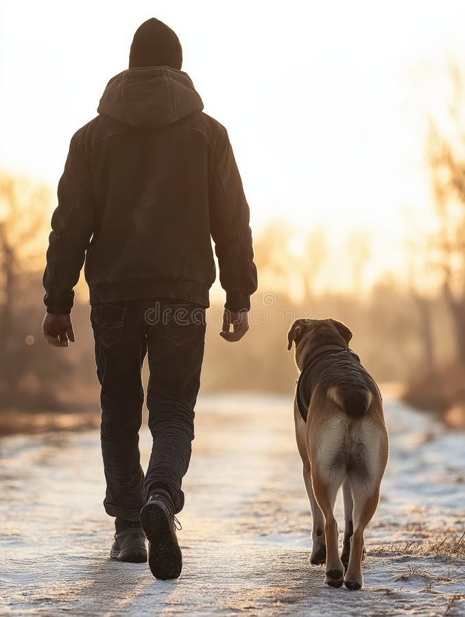 Man Walking Dog, Back View, on White Background Stock Illustration ...