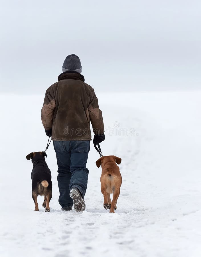 Man Walking Dog, Back View, on White Background Stock Illustration ...