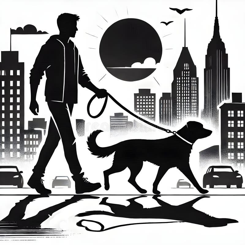 Man walking a dog stock illustration. Illustration of advertising ...