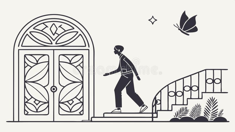 Man Walking through Door, Transition and Opportunity for New Path ...