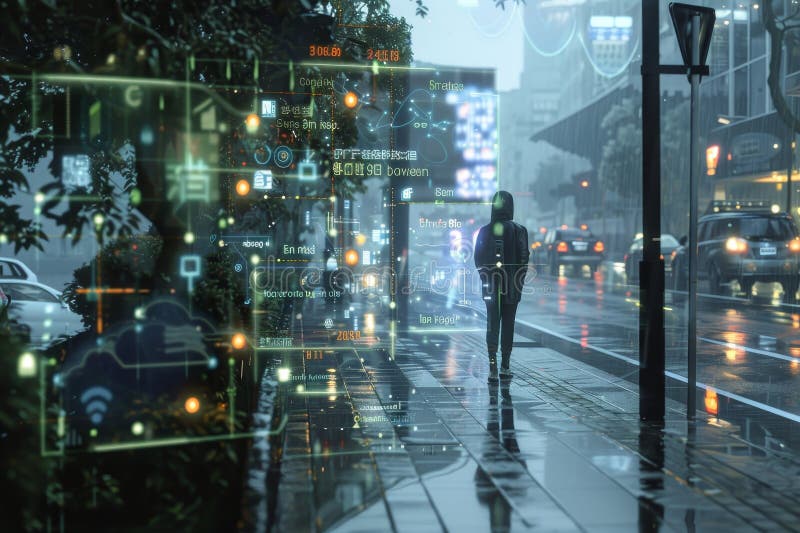 Man Walking Down City Street in Rain, Integrate AI Algorithms To ...