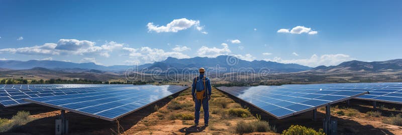 A Man Walking Down Next To Industrial Solar Panels Stock Illustration ...