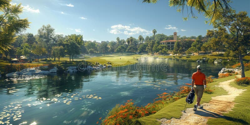 Man Walking Down Path Along River Stock Image - Image of exploring ...