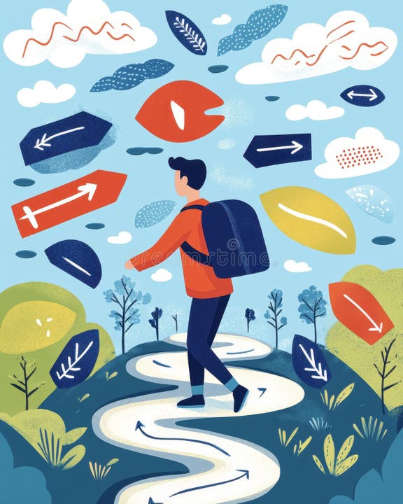 A Man is Walking Down a Path with a Backpack on Stock Illustration ...