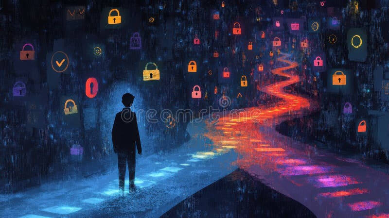A Man is Walking Down a Path with Many Locks on it Stock Image - Image ...