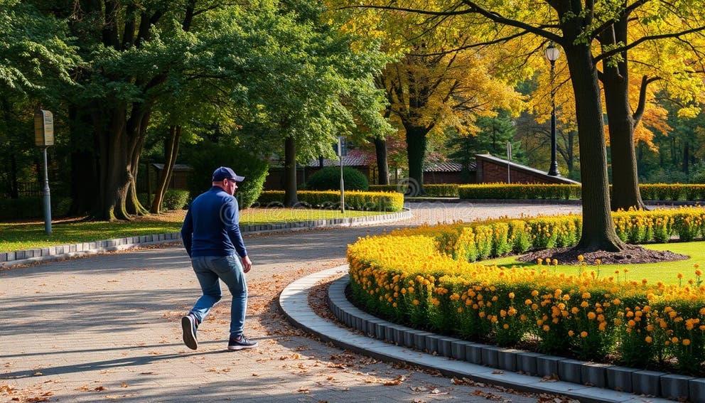 A Man Walking Down a Path in a Park Generated Stock Illustration ...