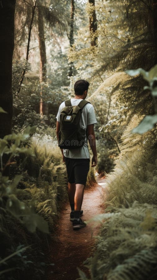 A Man Walking Down a Path in the Woods. Generative AI Image. Stock ...