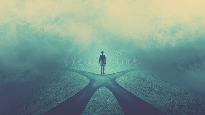 A Man is Walking Down a Road with Two Paths Ahead of Him Stock ...
