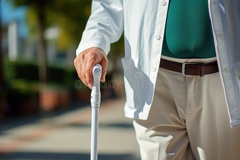 Man Walking Down Sidewalk with Cane Stock Photo - Image of elderly ...