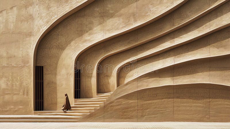 A Man Walking Down a Staircase in Front of a Building Stock Photo ...