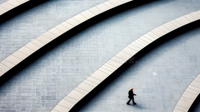 Man Walking Down Street Next To Curved Wall with Clock on it ...