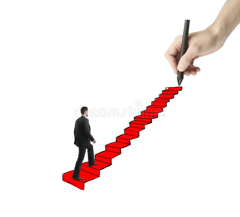 Man Walking on Drawing Ladder Stock Image - Image of concept, staircase ...