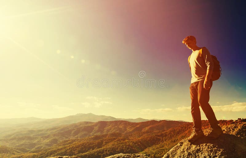 Man Walking on the Edge of a Cliff Stock Image - Image of hiking ...