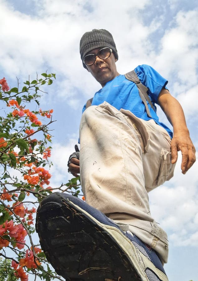 A Man Walking Exercise Photographed Low Angle Stock Image - Image of ...