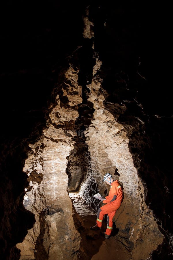 Speleologist Exploring The Cave Stock Image - Image of abyss, dark ...
