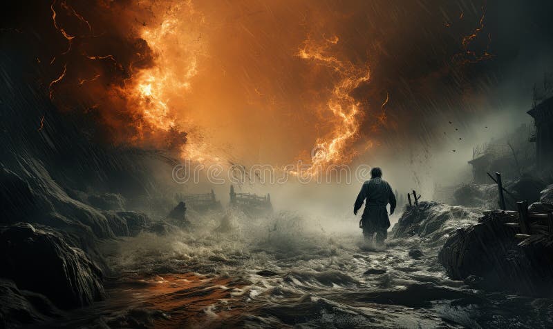 Man Walking through Fire stock photo. Image of danger - 345655932