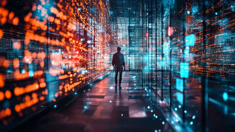 Man Walking Futuristic Digital Corridor Stock Photos - Free & Royalty ...